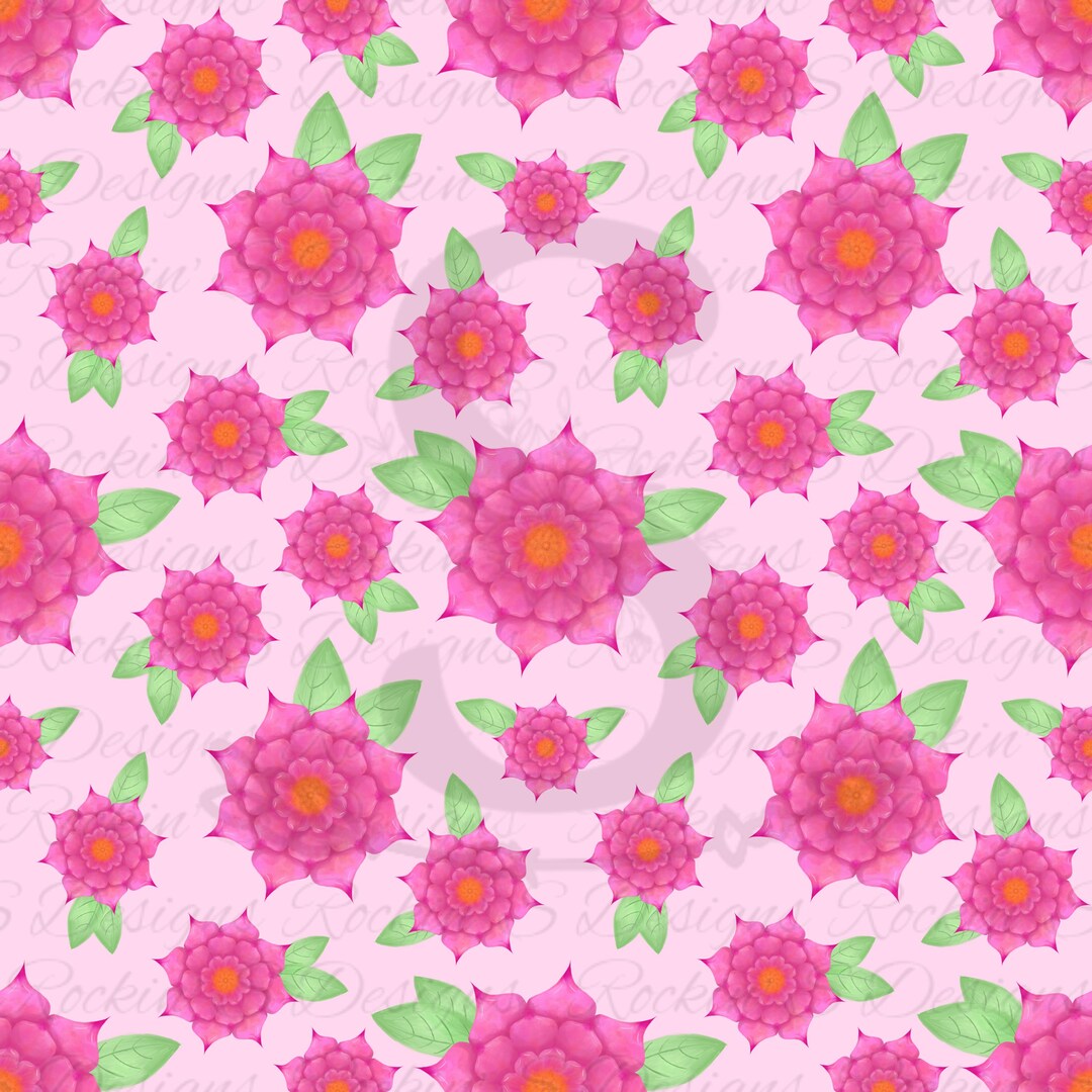 Handdrawn Pink Flower Petal Floral Green Leaf Summer Spring Yellow ...