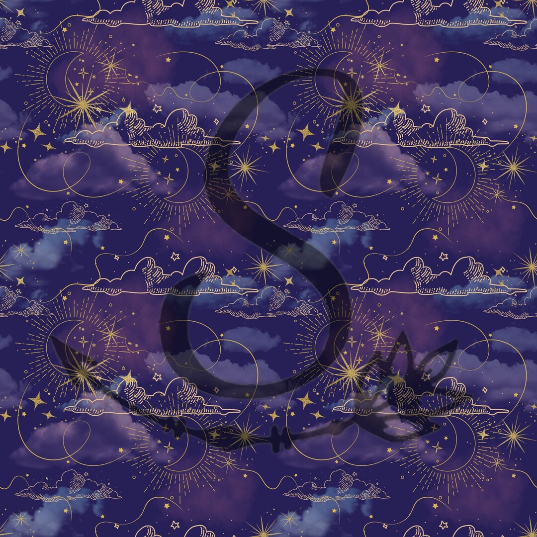 Celestial Sky Sun Moon Stars Cloud Gold Blue Purple Night Galaxy ...