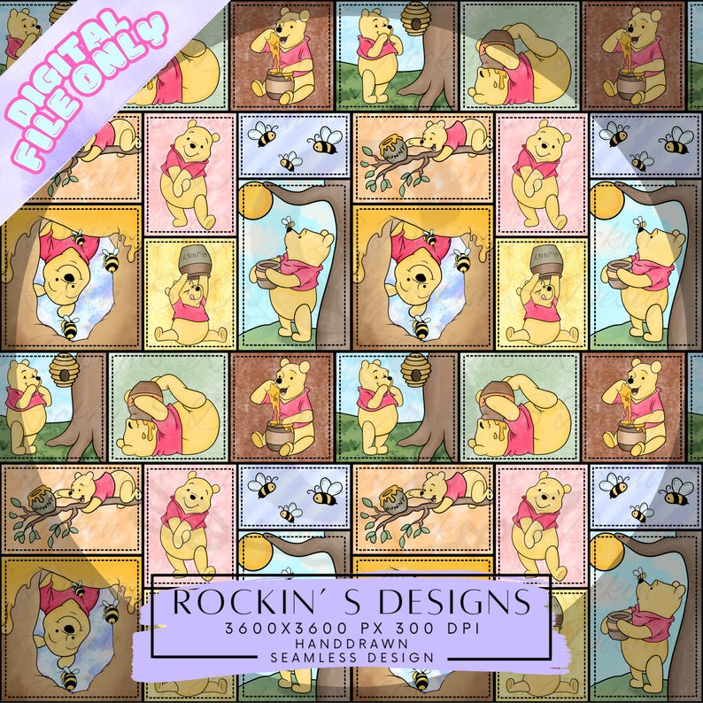Winnie the Pooh Pattern, Honey Bear Digital Paper, Seamless Design ...