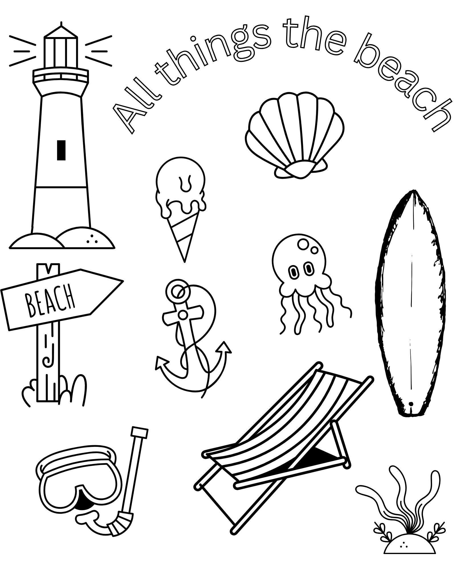 Beach Theme Coloring Page - Etsy
