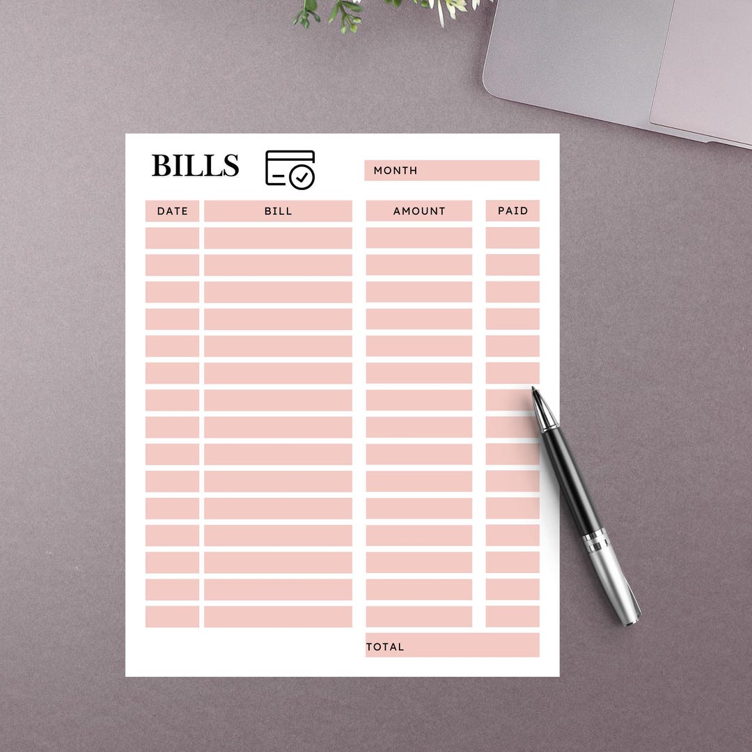 Bill Tracker Template 2 Sizes A4 and 8.5x 11 Letter Size, Financial Log ...