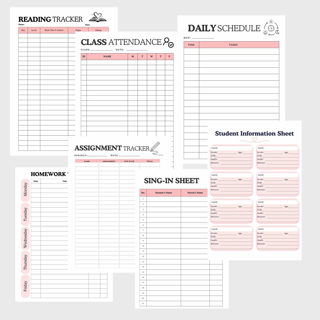 Teacher's Bundle of 7 Sheets, Reading ,class Attendance,daily Schedule ...