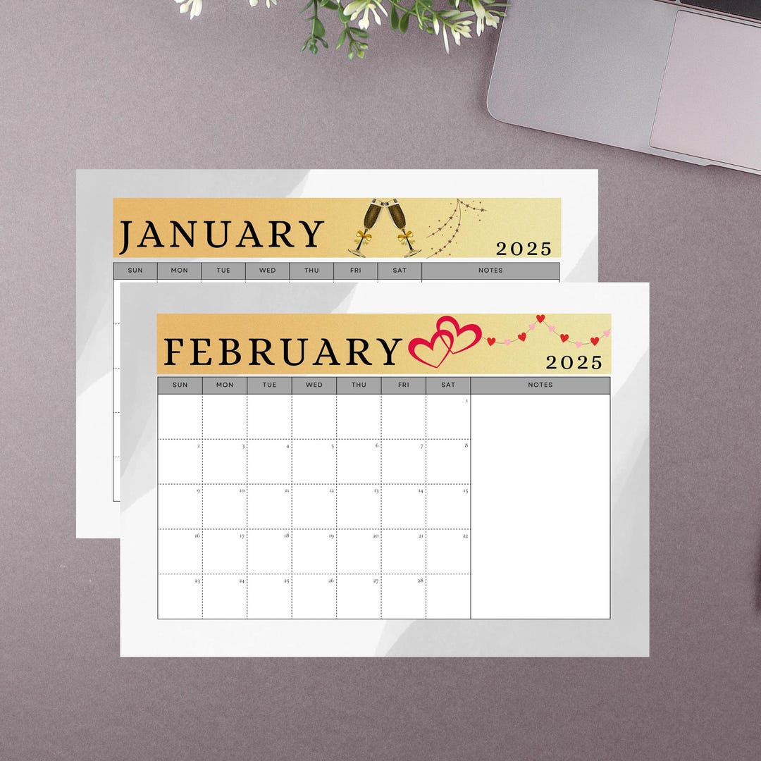 Monthly Year Calendar, 2 Sizes A4 and 11x8.5, Instant Download,year ...