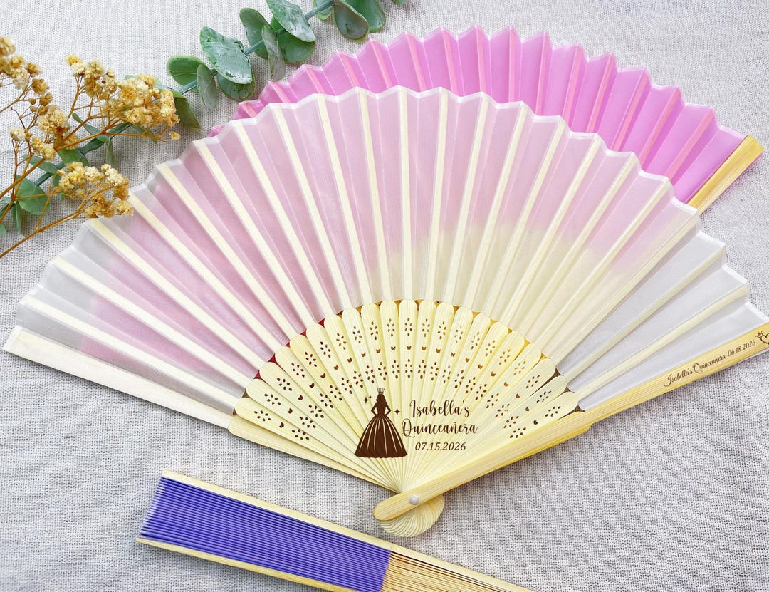 Personalized Hand Fans for Quinceañera, Mis Quince Cloth Fans & Bags ...