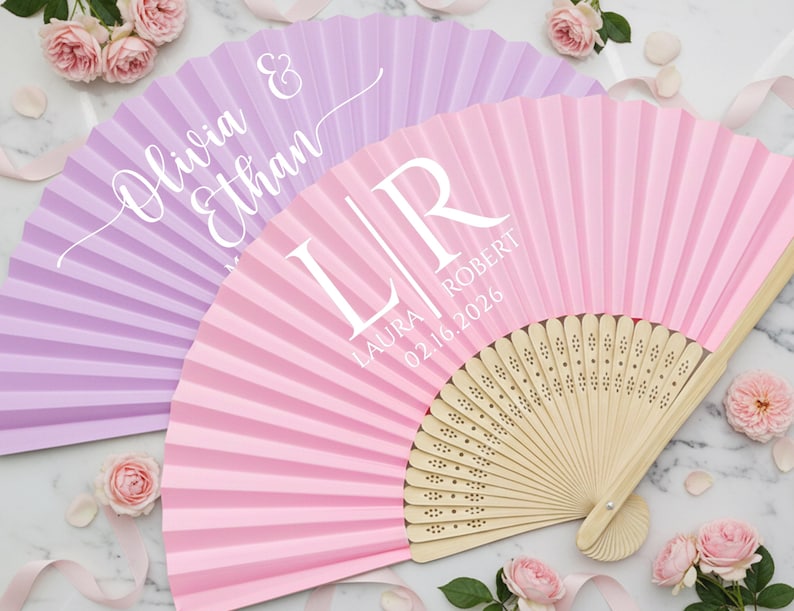 Personalized Bamboo Hand Fan, Custom Initial Wedding Fan, Bridal Party ...