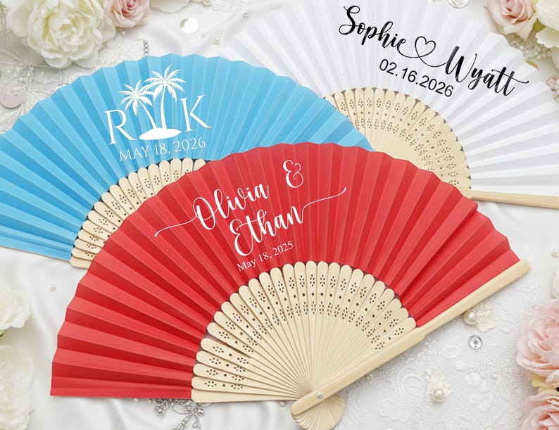 Personalized Bamboo Hand Fan, Custom Initial Wedding Fan, Bridal Party ...