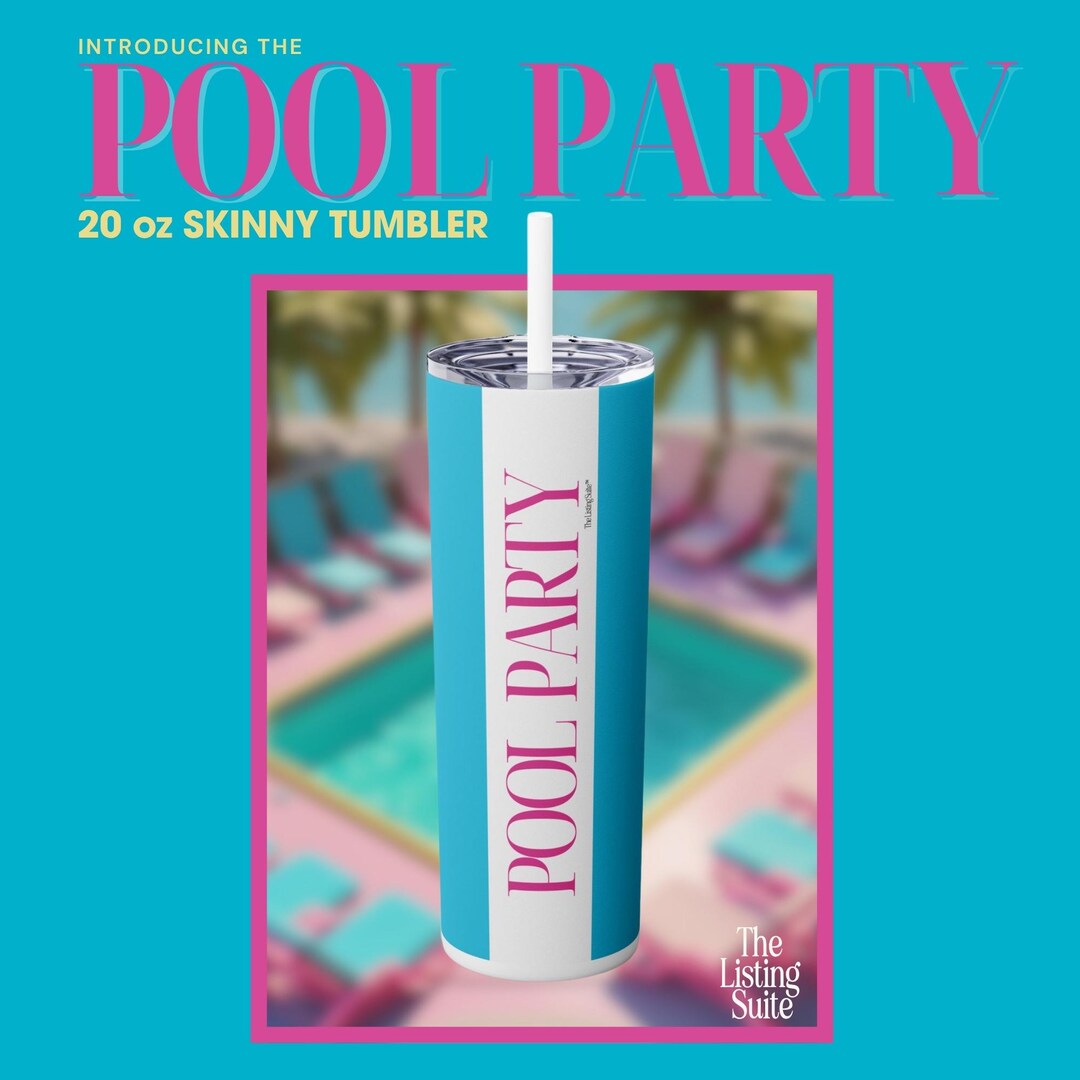 POOL PARTY 20oz Skinny Tumbler - Retro Poolside Fun Drinkware ...