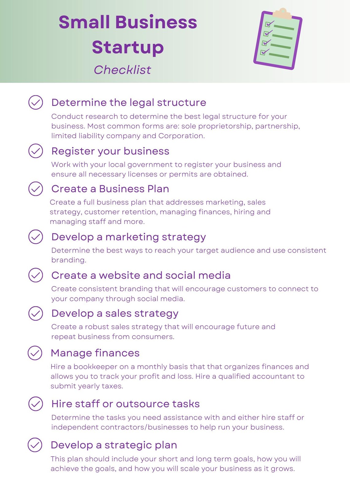 Small Business Startup Checklist, Entrepreneur Checklist, New Business ...