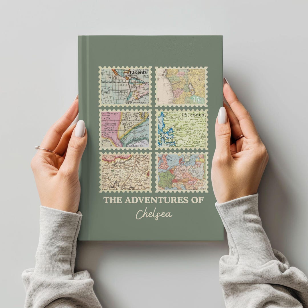 Personalized Travel Journal Gift, Custom Map Postage Stamp Travel Diary ...