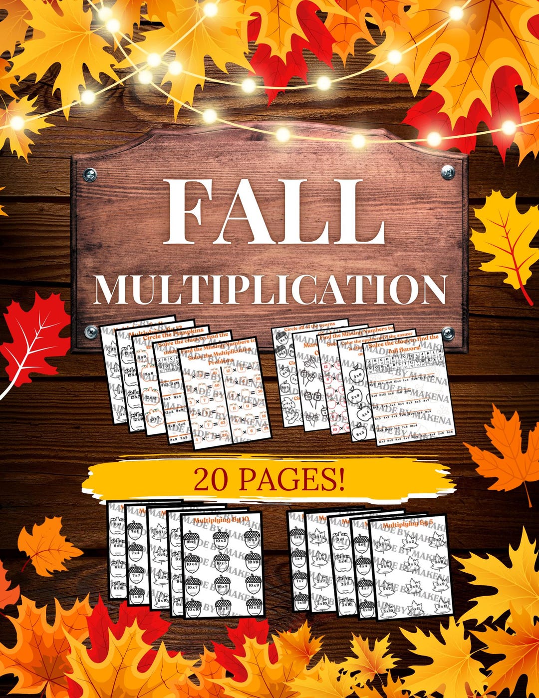 Fall Multiplication Worksheets - Etsy
