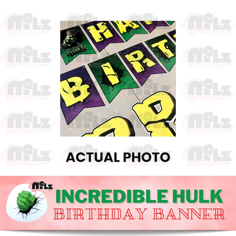Hulk Happy Birthday Banner, Flags, Bunting, Sign, Avengers, Superhero ...