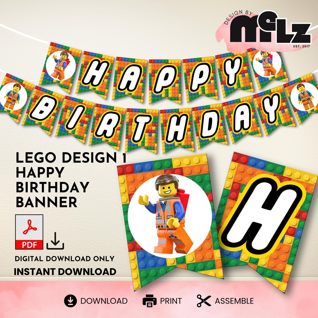 Lego Design 1 Happy Birthday Banner, Flags, Bunting, Sign, Legos ...