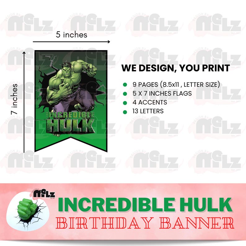 Hulk Happy Birthday Banner, Flags, Bunting, Sign, Avengers, Superhero ...
