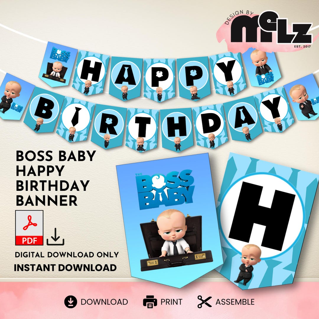 Boss Baby Happy Birthday Banner, Flags, Bunting, Sign, Boss Baby, Party ...