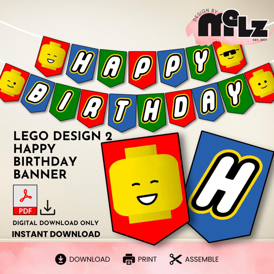 Lego Design 2 Happy Birthday Banner, Flags, Bunting, Sign, Legos ...