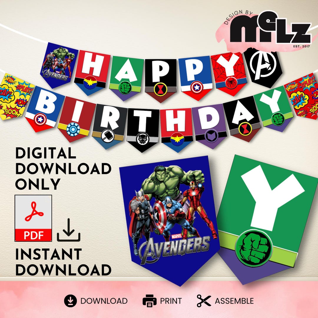 Super Hero Happy Birthday Banner, Flags, Bunting, Sign, Superheroes ...