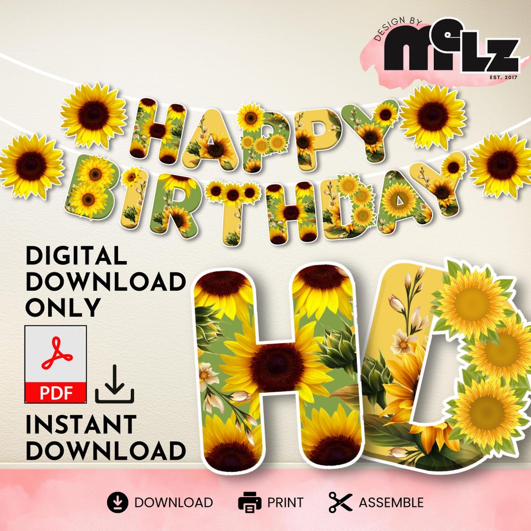 Sunflower Happy Birthday Banner, Flags, Bunting, Sign, Flower, Yellow ...