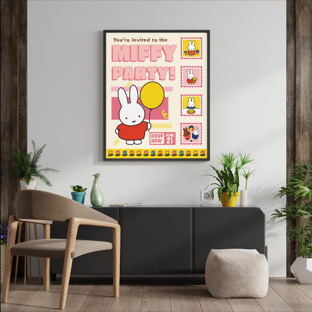 Miffy Party Poster Digital Print, Y2K Bunny Room Art, Playful Birthday ...