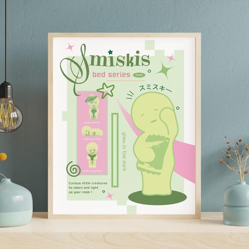 Smiski Poster Digital Print, Y2K Coquette Aesthetic Wall Decor, Pastel ...