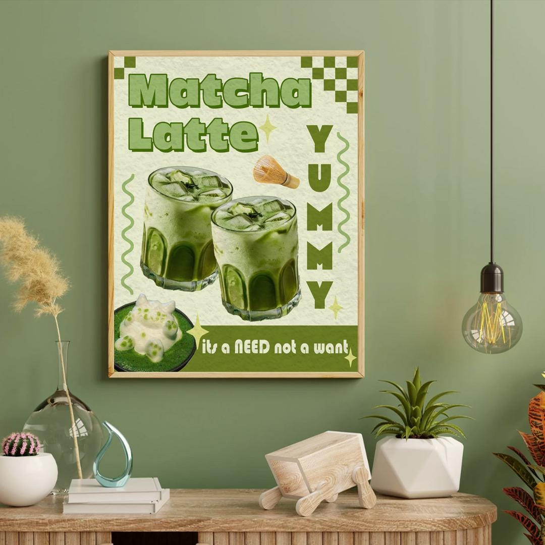 Matcha Latte Aesthetic Poster, Cute Green Tea Art Print, Japanese Café ...