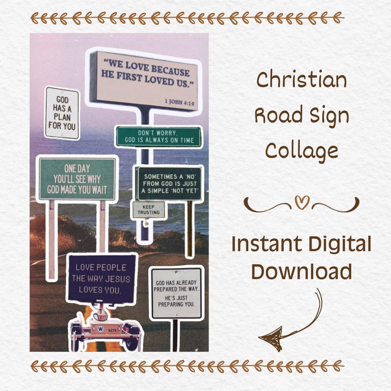 Jesus Road Signs Magazine Collage - Digital Wall Art for Faith and ...