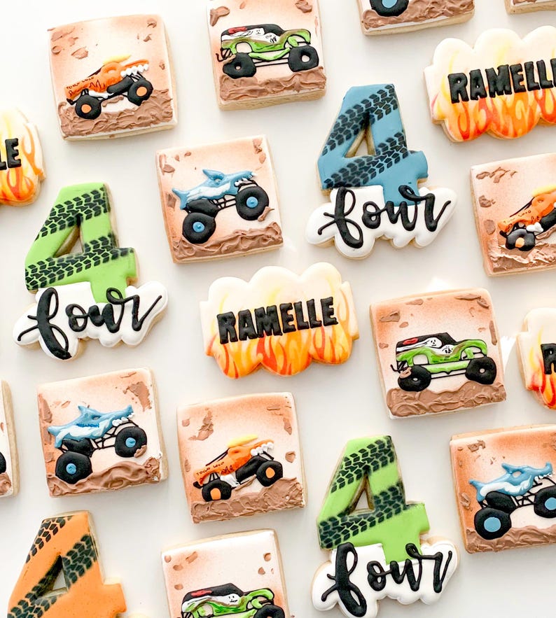 Monster Truck Decorated Sugar Cookie Set - Monster Jam Grave Digger El ...