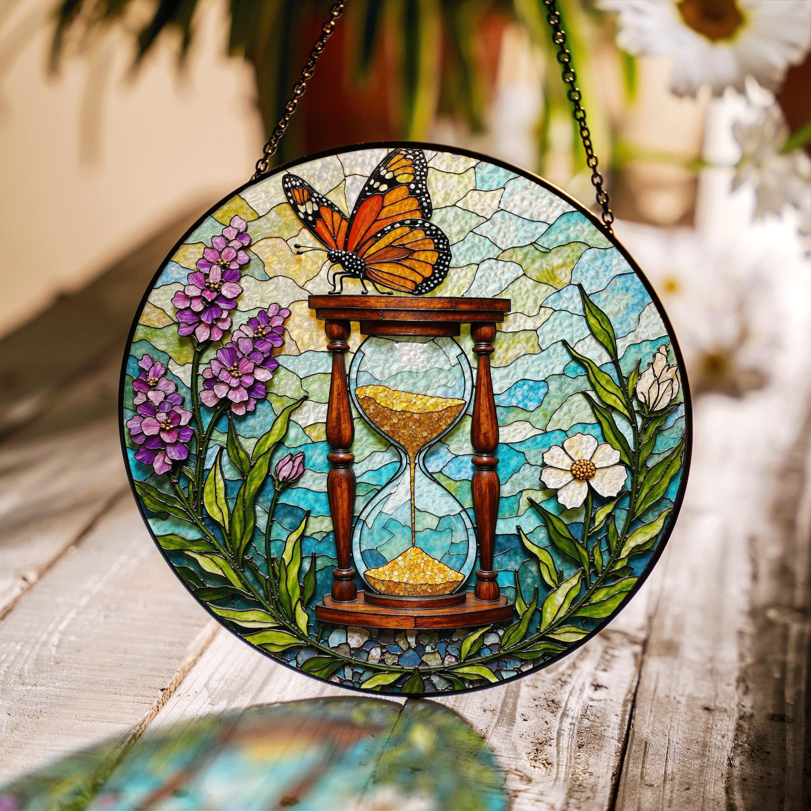 Butterfly Hourglass Stained Glass Suncatcher Nature Time Decor Gift for ...