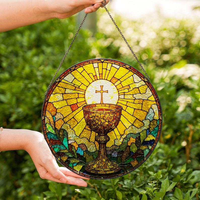 Holy Eucharist Chalice Sun Rays Suncatcher Stained Glass Window Decor ...
