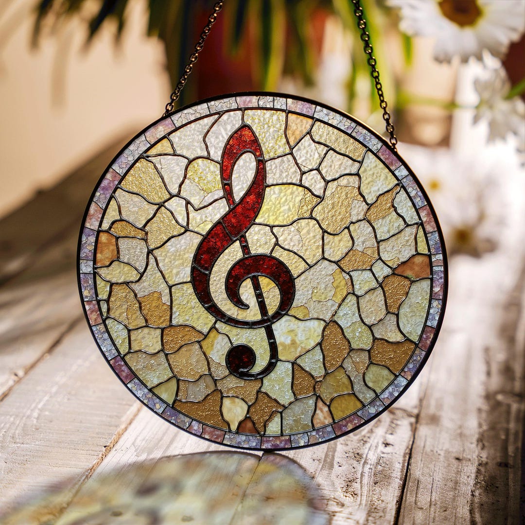 Red Treble Clef Music Stained Glass Suncatcher Window Decor Gift for ...