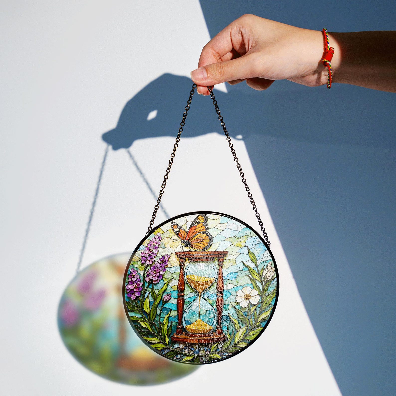 Butterfly Hourglass Stained Glass Suncatcher Nature Time Decor Gift for ...