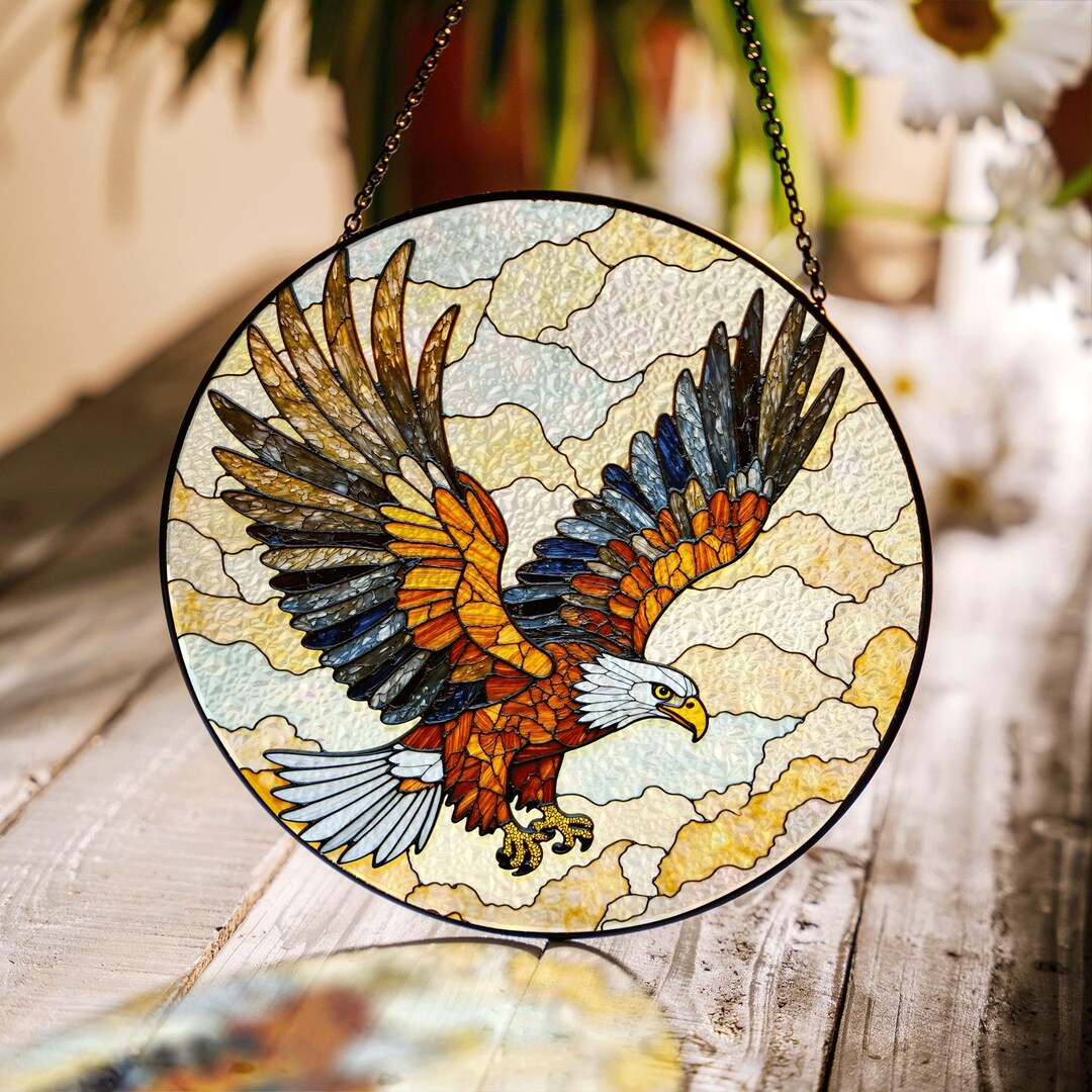 Bald Eagle Flying Stained Glass Suncatcher Patriotic Window Decor ...