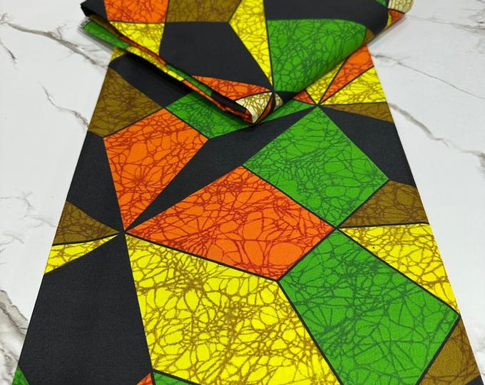 African Fabric by the Yard, Green Triangular African Pattern, Craftwork ...
