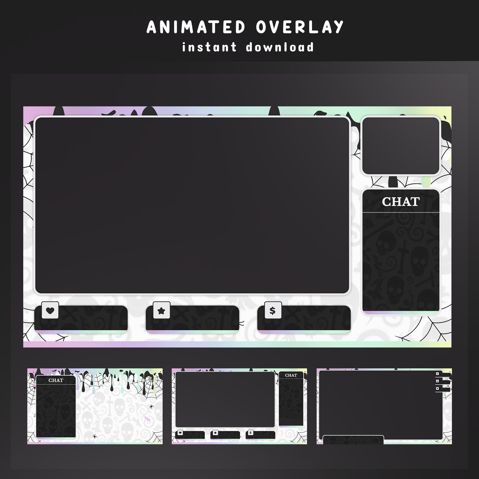 Drippy Skulls Animated Stream Overlay Bundle, Halloween Stream Overlay ...