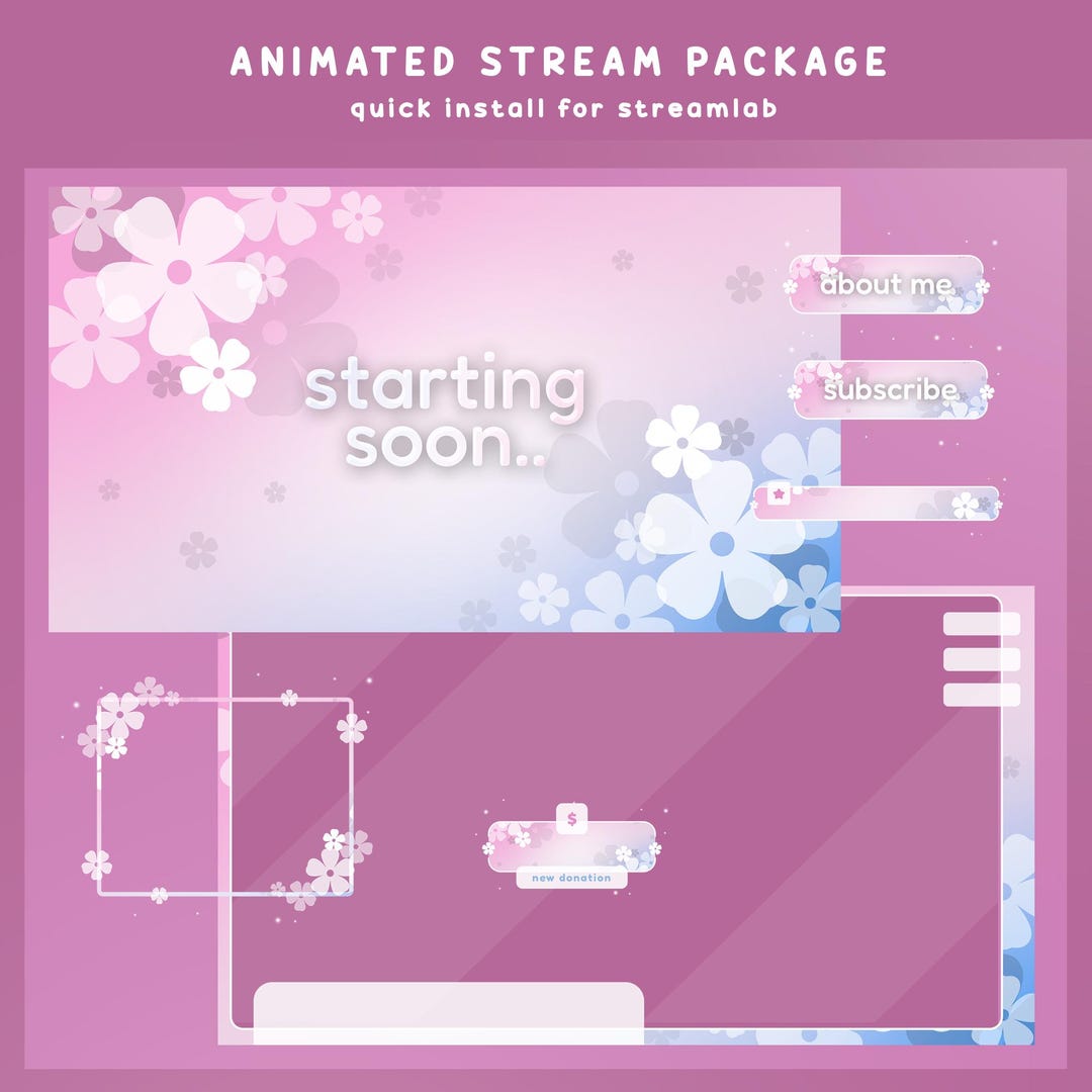 Floral Breeze Animated Stream Overlay Bundle, Animated Flower Twitch ...