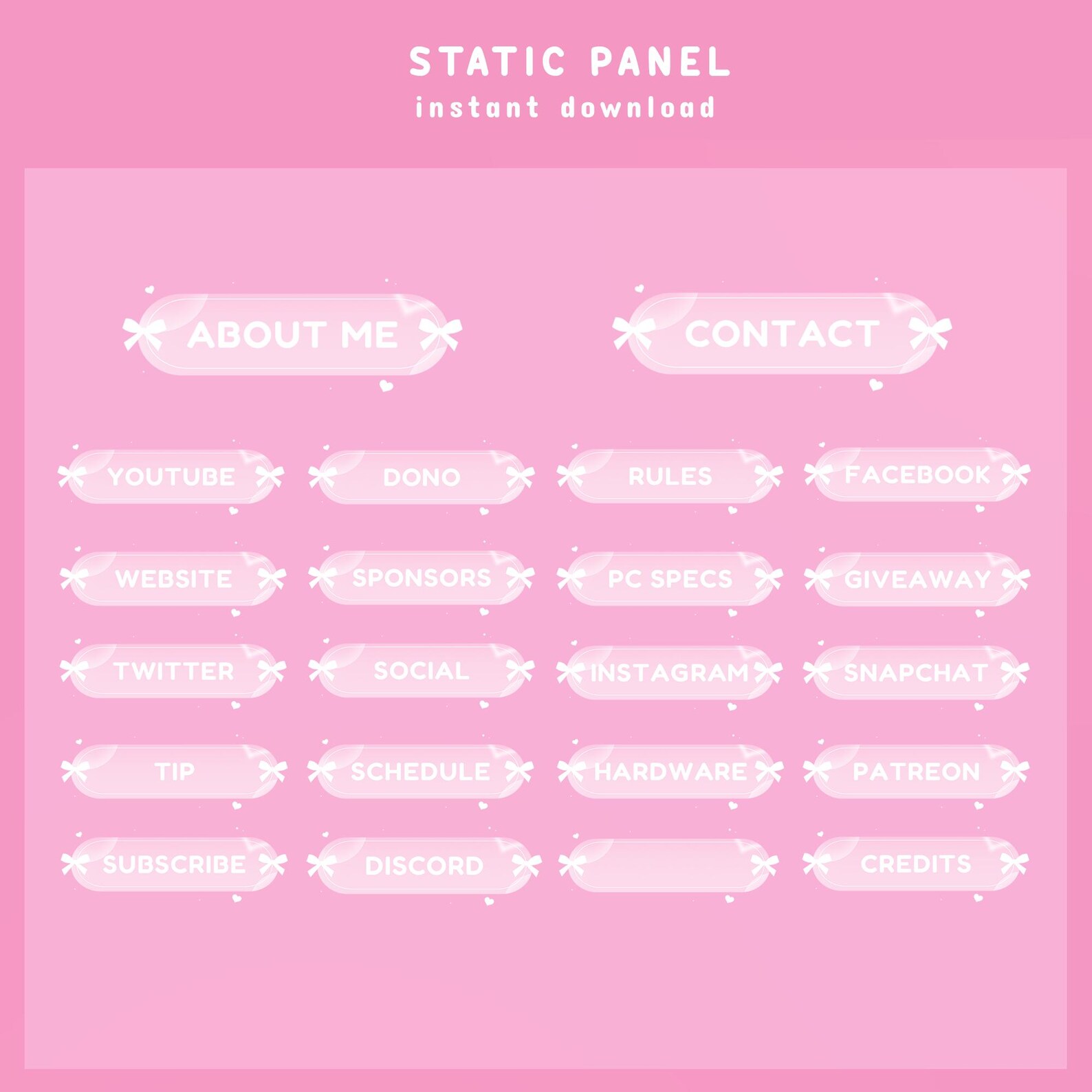 Sweet Heart Static Stream Panel Overlay, Pink Twitch Panel, Love Twitch ...