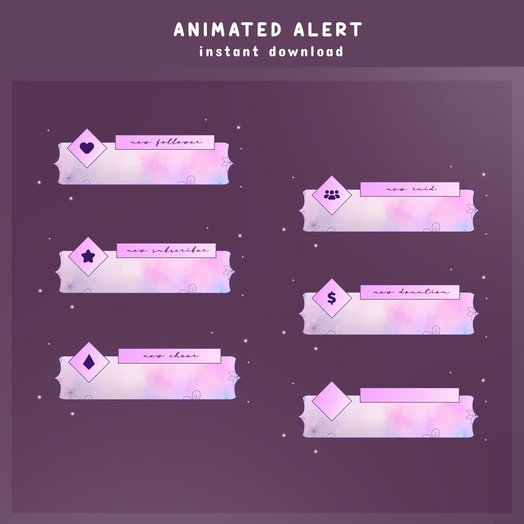 Starlight Flowers Animated Stream Alert Overlay, Pink Purple Twitch ...