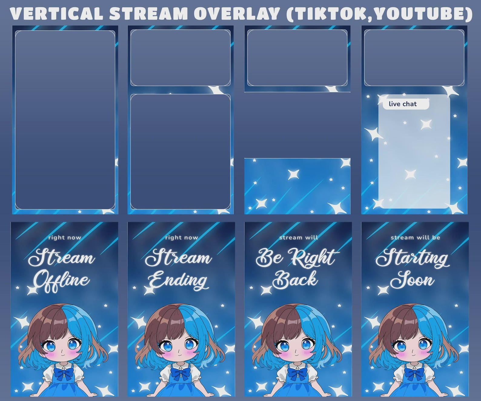 Starlight Chibi Animated Stream Overlay for Tiktok, Vertical Overlay ...