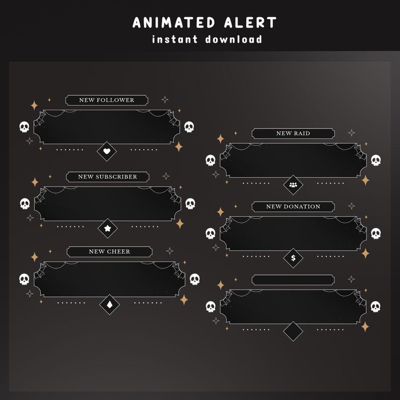 Midnight Stars Animated Stream Alert Overlay, Black White Alert Overlay ...