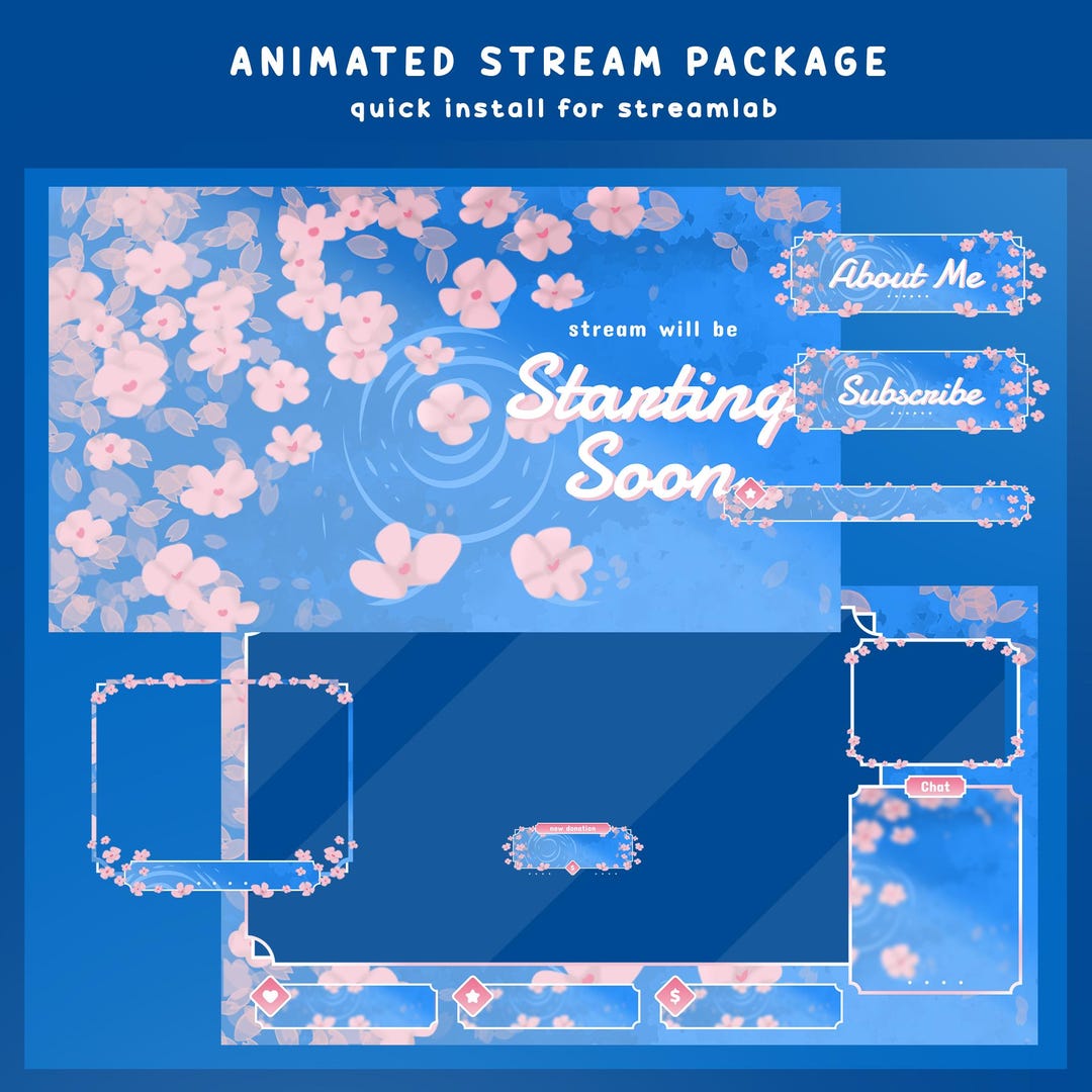 Chery Sky Animated Stream Overlay Bundle, Label, Cam, Sakura Theme ...