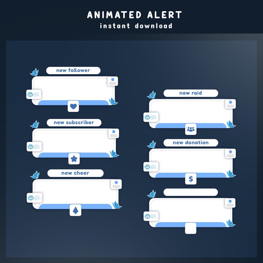 Blue Serenity Animated Stream Alert Overlay, Blue Stream Overlay, Cute ...