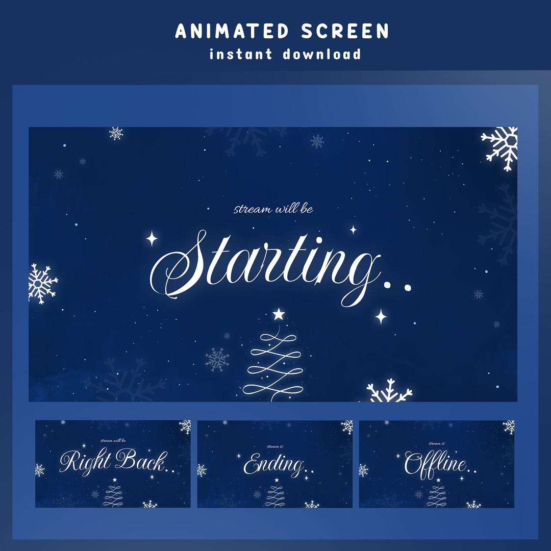 Snowflake Whisper Animated Stream Screen Overlay, Blue Stream Screen, Winter Streaming Pack ...
