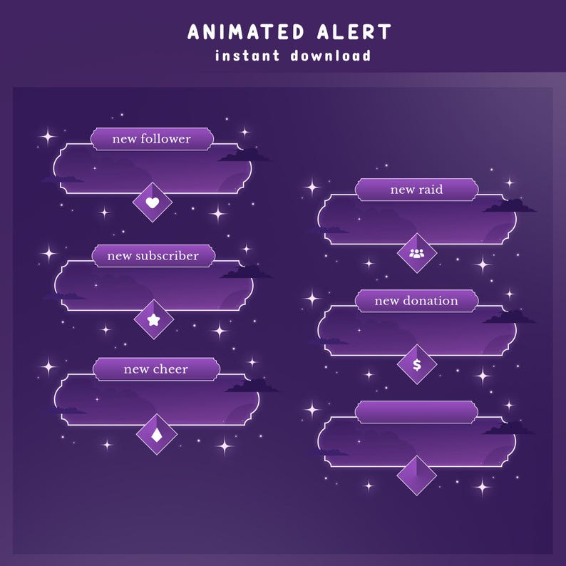 Starlit Clouds Animated Stream Overlay Bundle, Night Theme Overlay ...