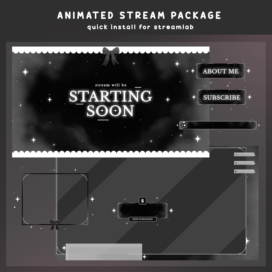 Chibi Galaxy Animated Stream Overlay Bundle, Black and White Galaxy ...