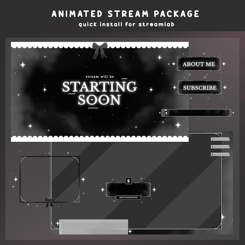 Chibi Galaxy Animated Stream Overlay Bundle, Black and White Galaxy ...