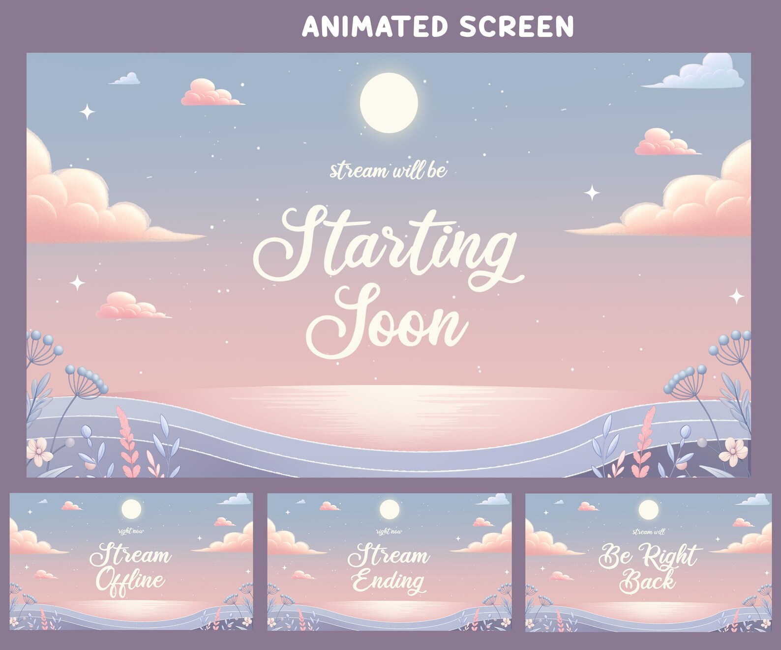 Luna Blush Animated Stream Screen Overlay for Twitch, Pastel Twilight ...