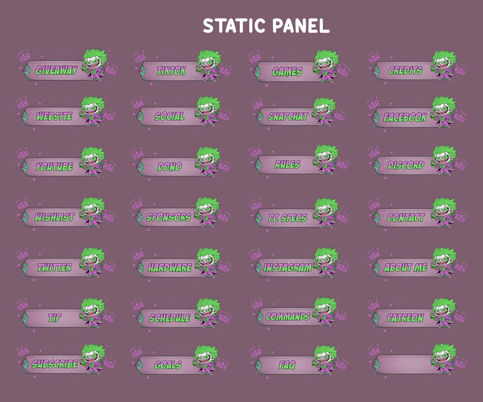 Jester Sprout Static Stream Panel Overlay, Evil Clown Overlay, Laughing ...