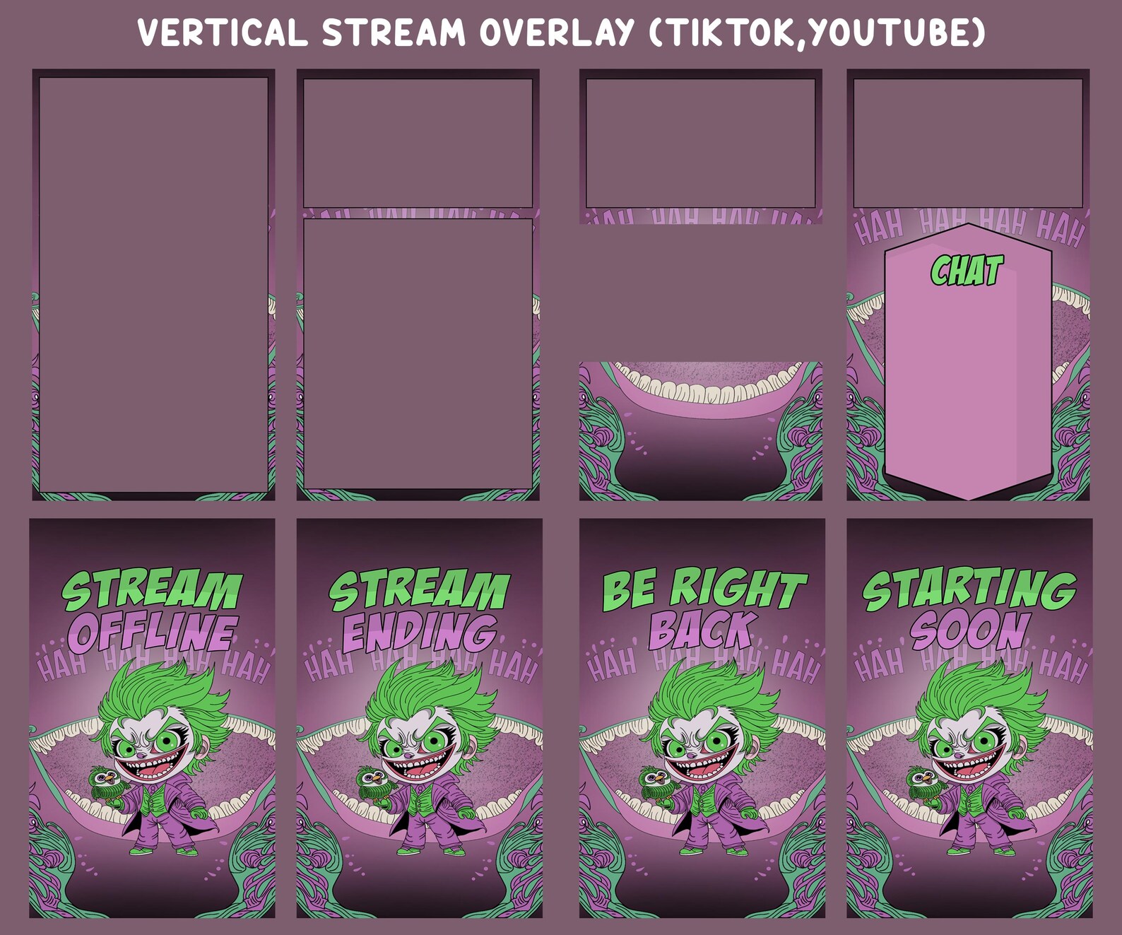 Jester Sprout Animated Stream Overlay Bundle, Purple Green Theme ...