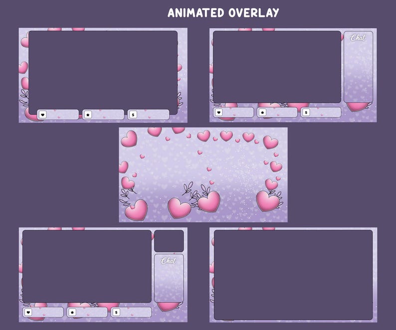 Dreamy Valentine Animated Stream Overlay Bundle, Pink and Purple Theme ...