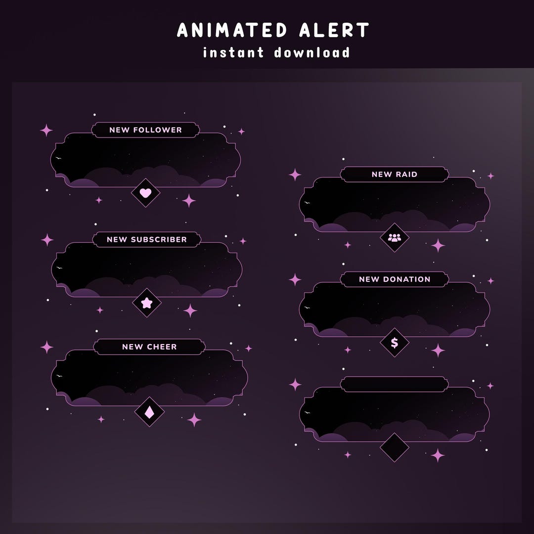 Lavender Moonrise Animated Stream Alert Overlay, Purple Stream Alert ...