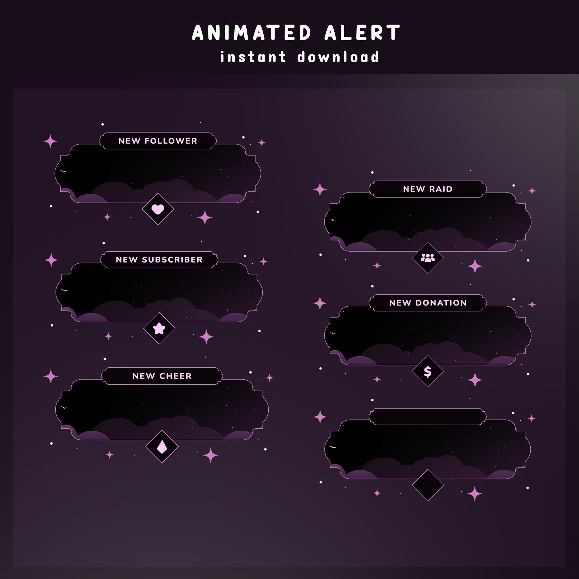 Lavender Moonrise Animated Stream Alert Overlay, Purple Stream Alert ...